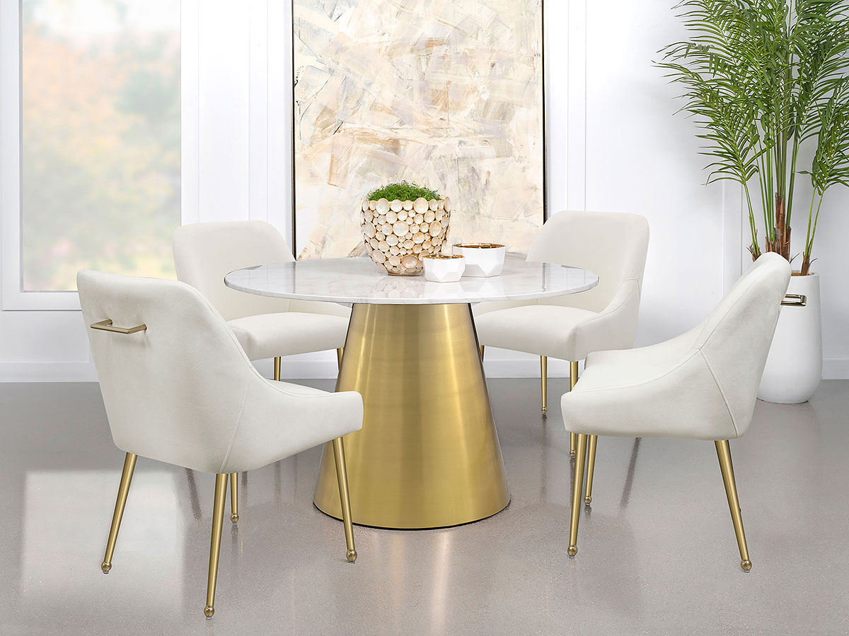 Ambrose Dining Room Set W/ Ivory Chairs Coaster Furniture | Furniture Cart
