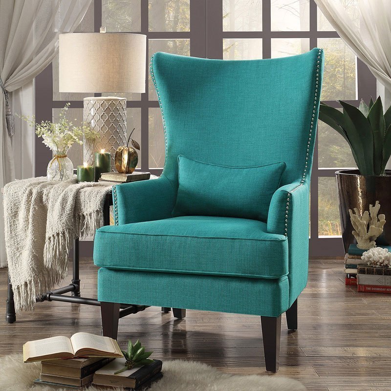 Dark teal wingback chair store