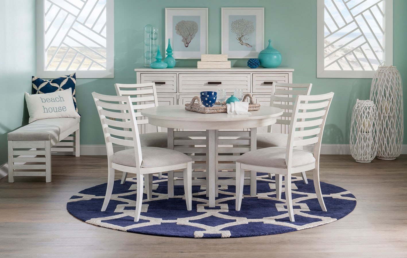 Edgewater Round Dining Room Set W/ Ladder Back Chairs (Sand Dollar ...