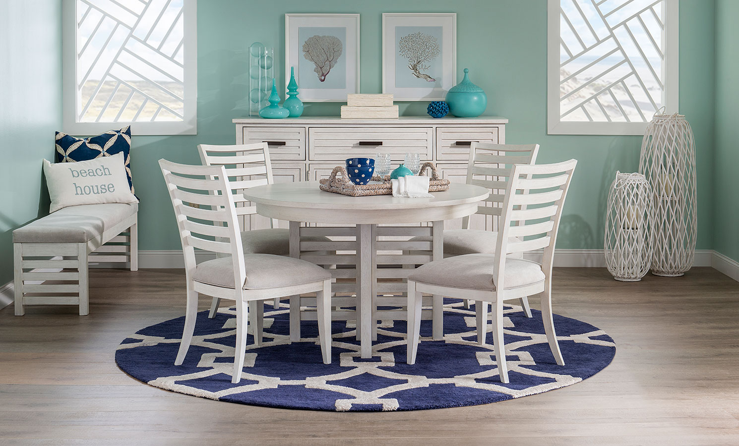 Edgewater Round Dining Room Set W/ Ladder Back Chairs (Sand Dollar ...