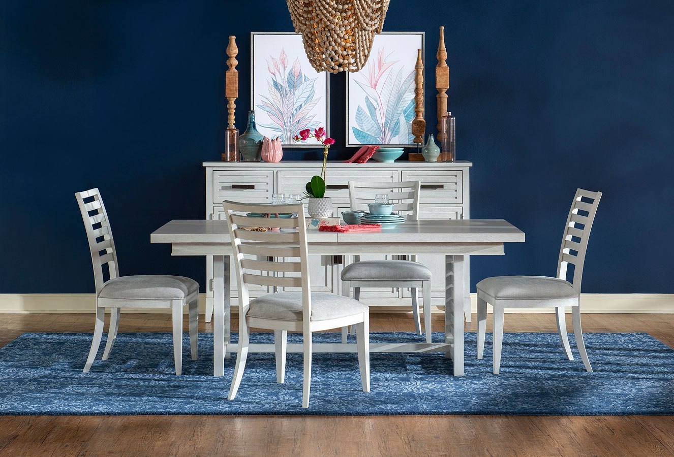 Edgewater Trestle Dining Room Set W/ Ladder Back Chairs (Sand Dollar ...