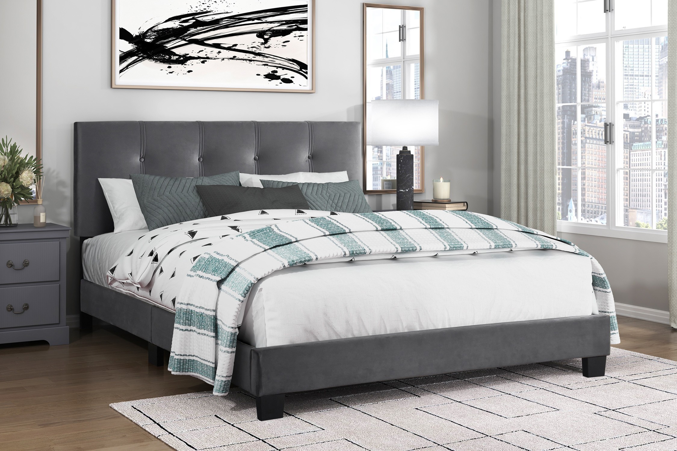 Newberry Dark Gray Queen Platform Bed Homelegance | Furniture Cart