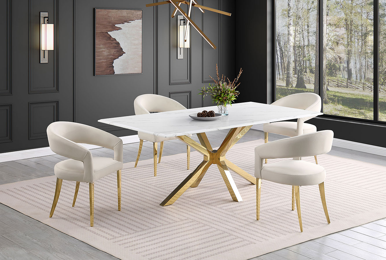 Venera Dining Room Set W/ Cream Chairs Coaster Furniture | Furniture Cart