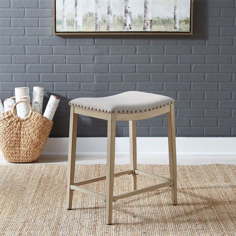 Vintage Upholstered Backless Counter Height Chair (Vintage Cream) (Set ...