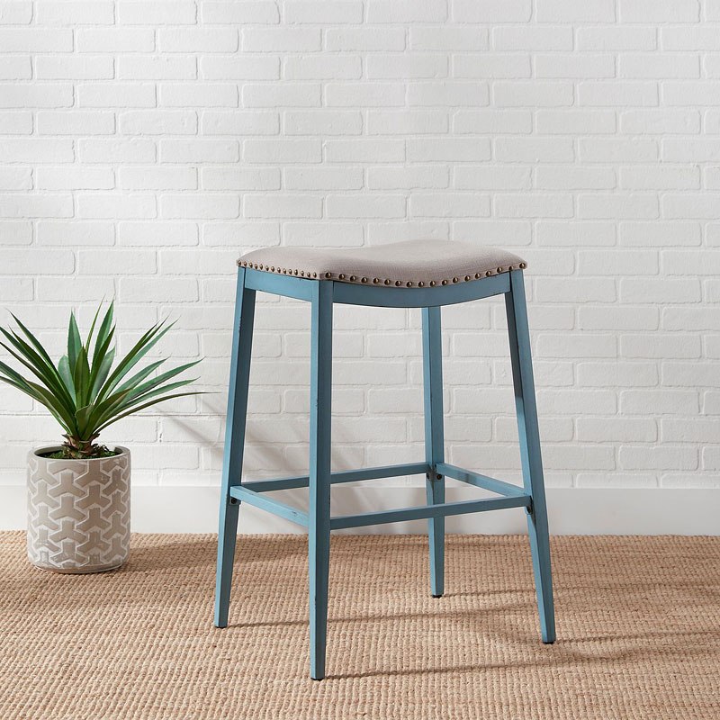 Vintage Upholstered Backless Barstool (Blue) (Set Of 2) Liberty ...