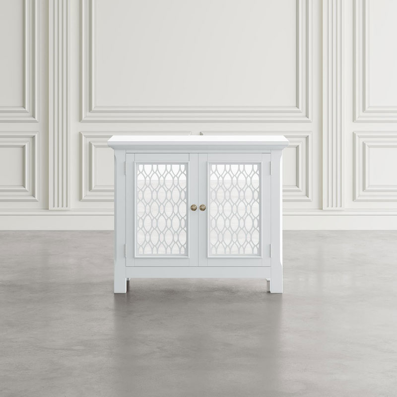 White accent cabinet with mirror doors store