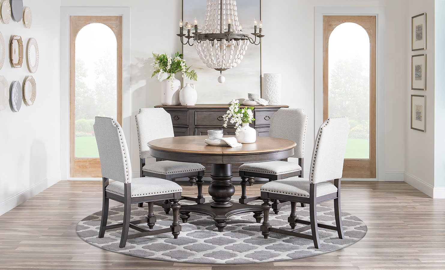 Kingston Round Dining Room Set W/ Upholstered Chairs (Dark Sable ...