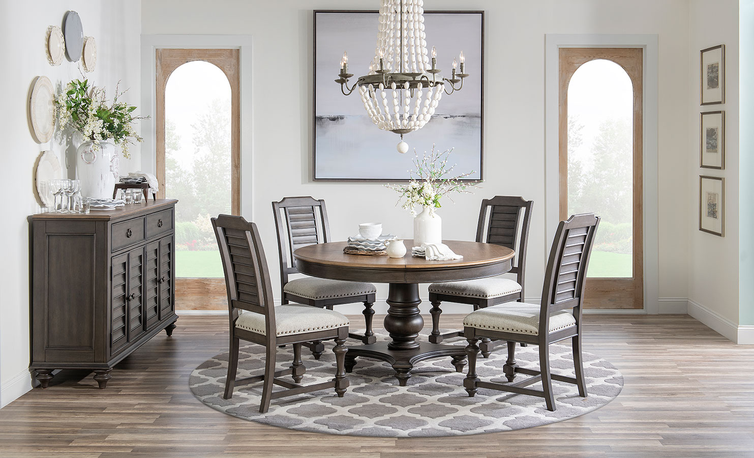 Kingston Round Dining Room Set W/ Louvered Chairs (Dark Sable) Legacy ...