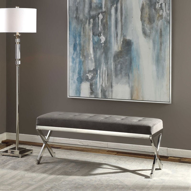 Bijou Gray Fabric Bench Uttermost | Furniture Cart