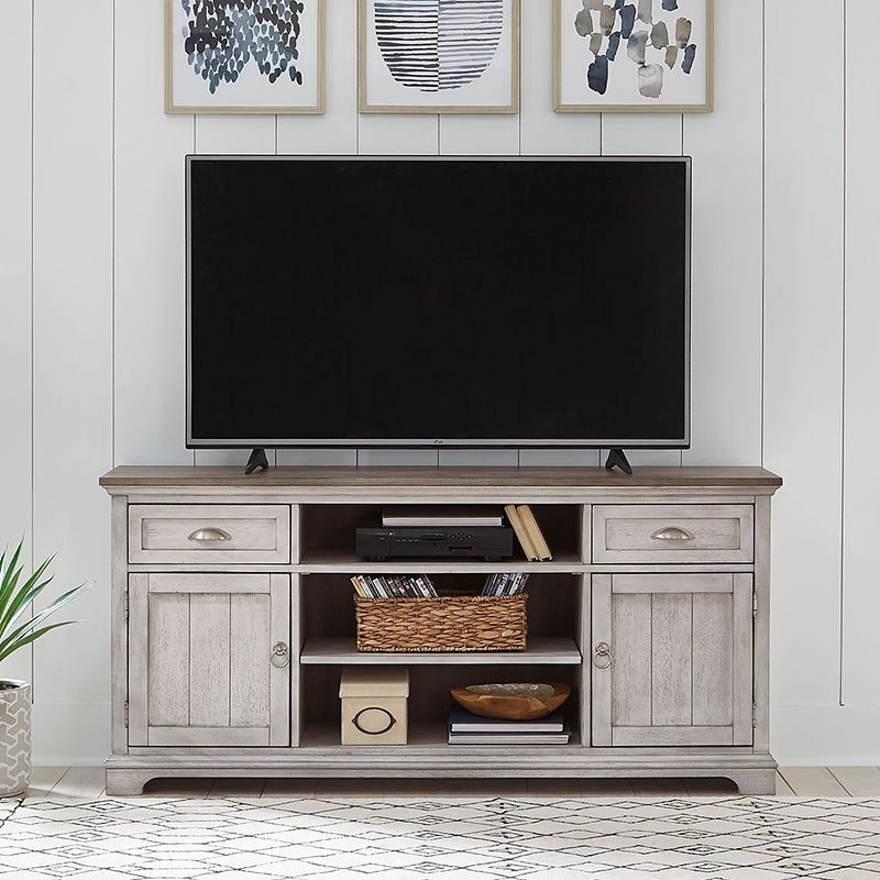 Ocean Isle 64 Inch Entertainment TV Stand (Antique White) Liberty ...