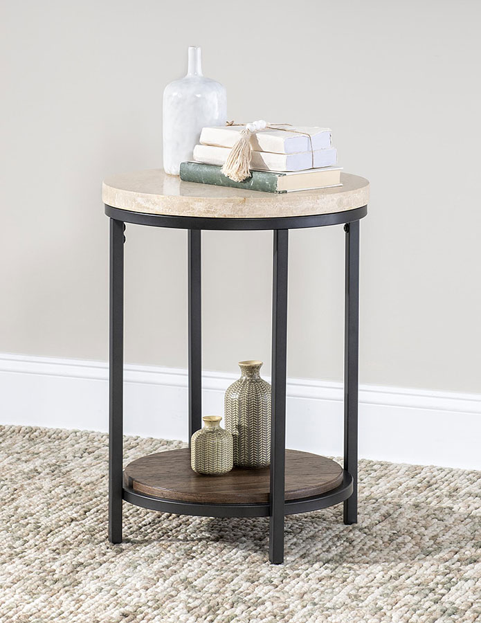 Artisans Place Metal Round End Table W/ Travertine Top Legacy Classic ...