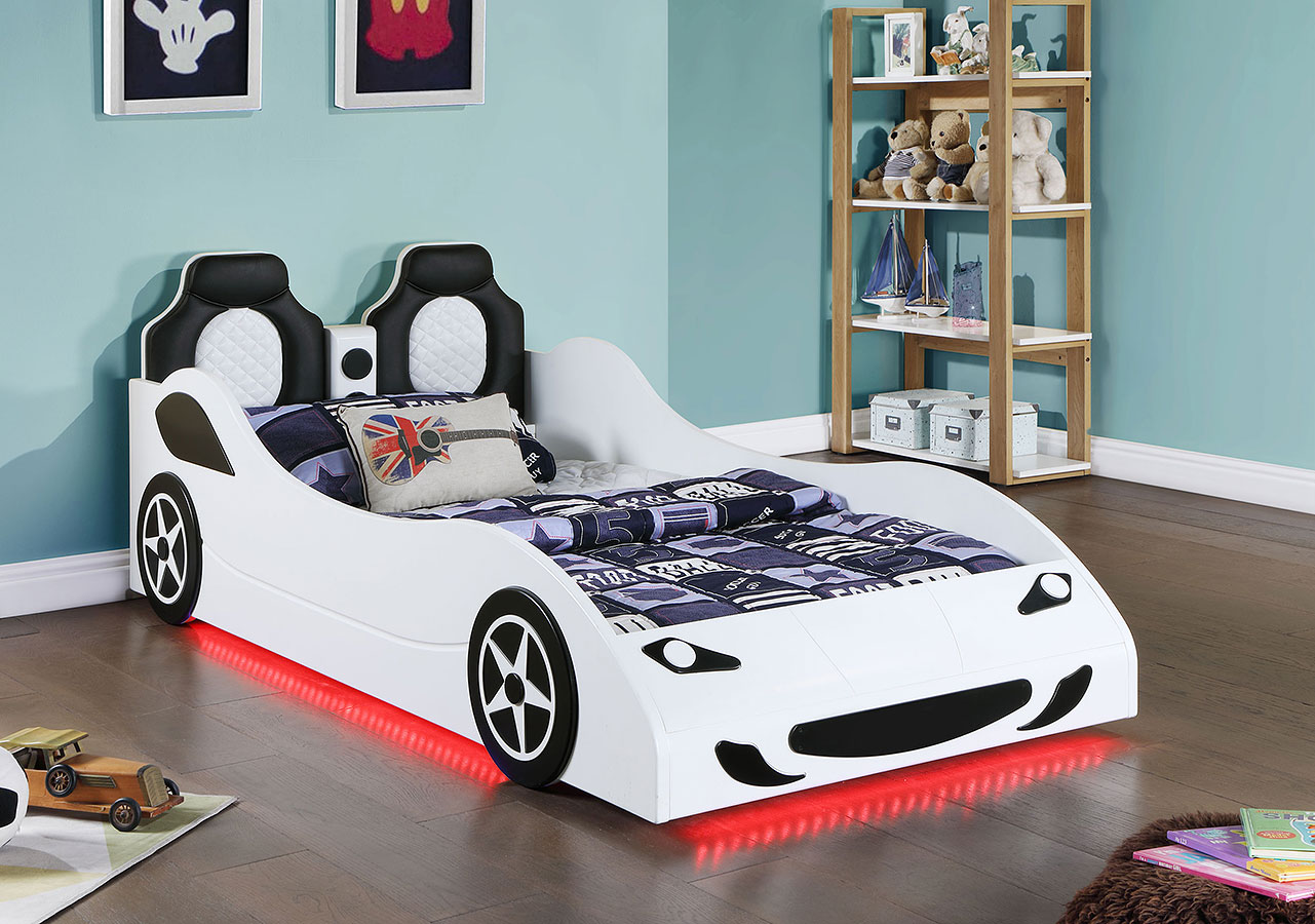 Cruiser Twin Race Car Bed W/ LED Lighting (White) Coaster Furniture ...