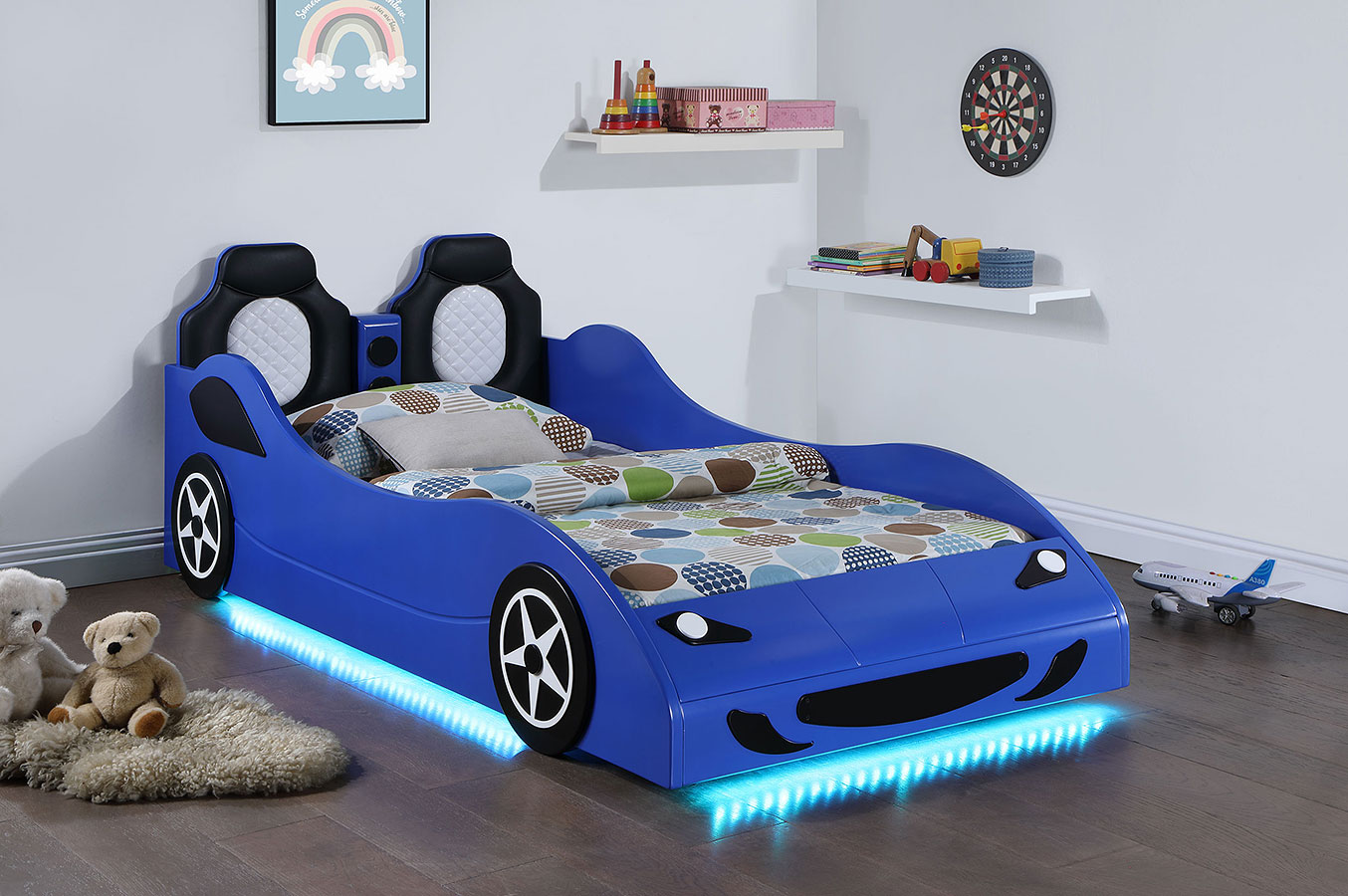Cruiser Twin Race Car Bed w LED Lighting Blue