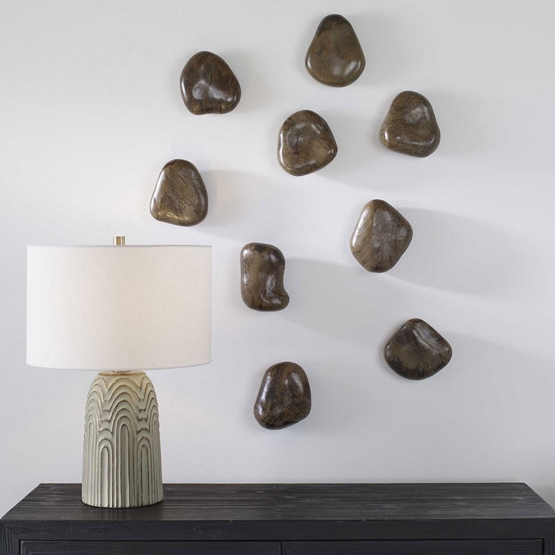 Pebbles Walnut Wood Wall Decor (Set Of 9) Uttermost | Furniture Cart
