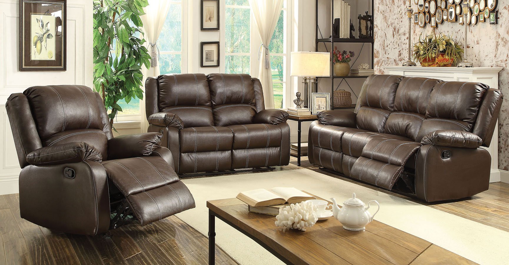 Zuriel Reclining Living Room Set (Brown) Acme Furniture | Furniture Cart