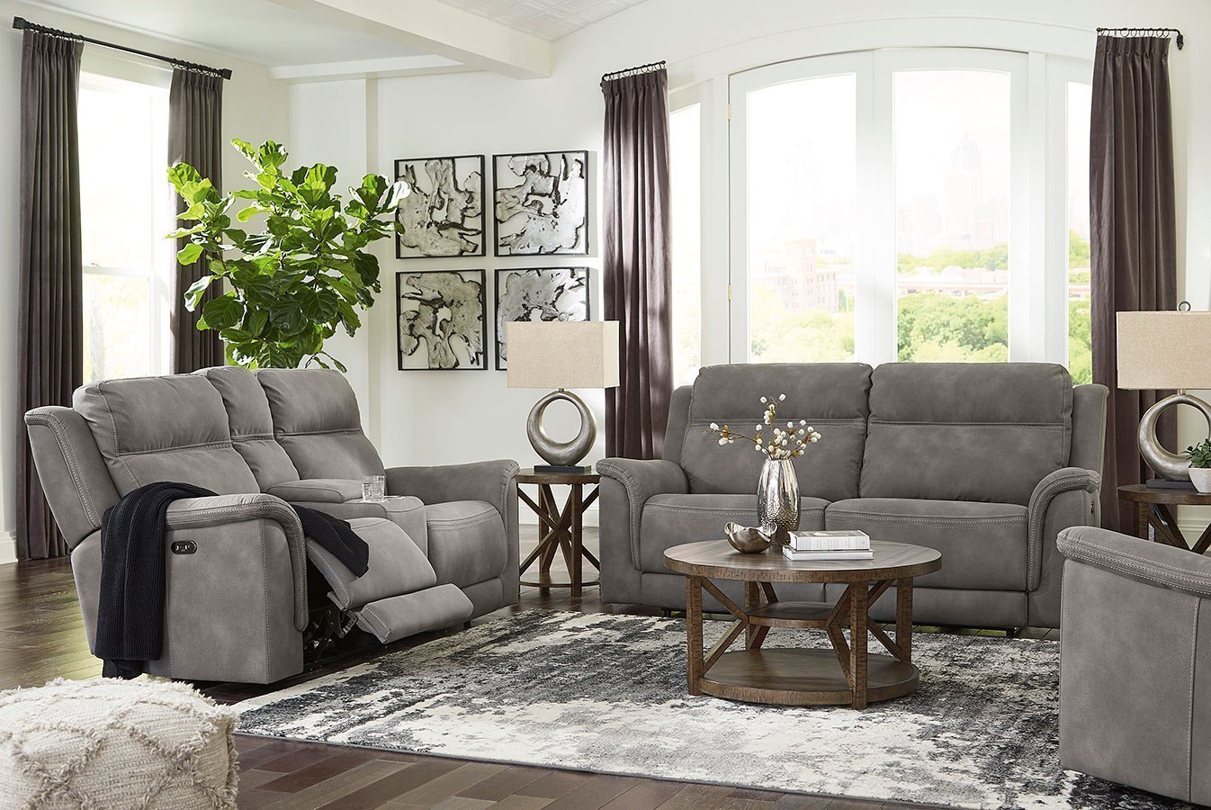 Next Gen DuraPella Slate Power Reclining Living Room Set w Adjustable Headrests