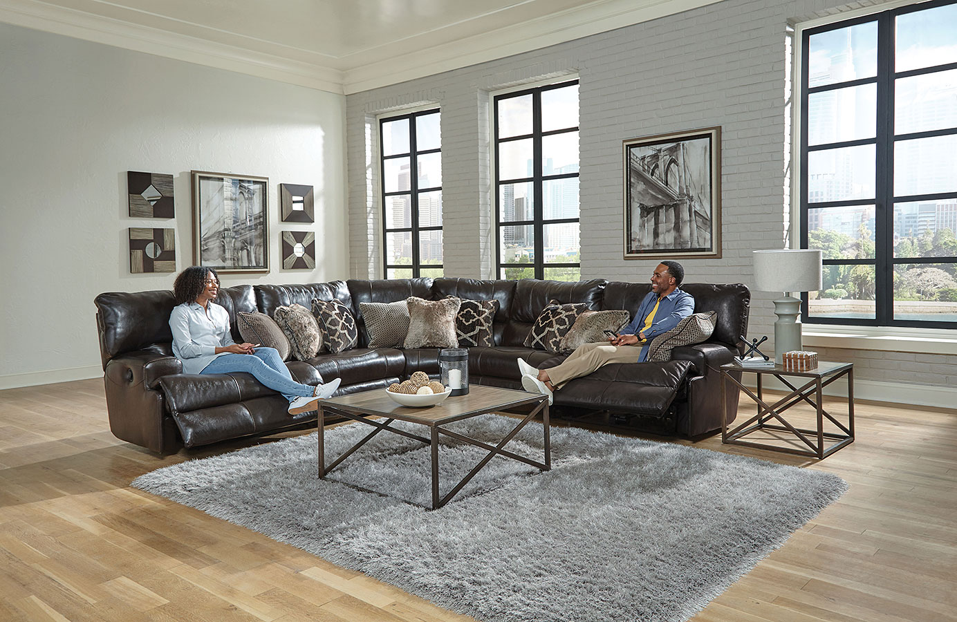 Como Modular Power Reclining Sectional Chocolate Catnapper Furniture Cart