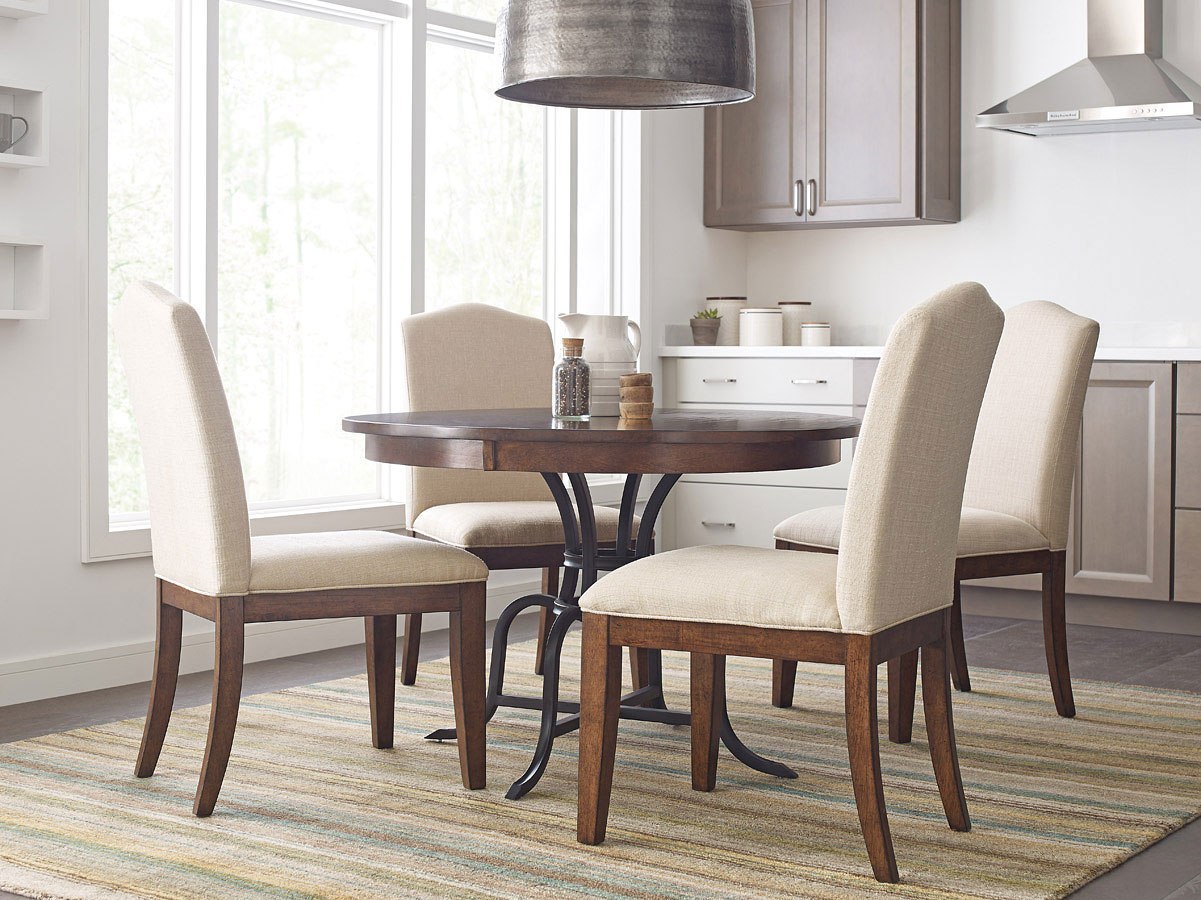 The Nook 44 Inch Metal Dining Room Set W/ Parsons Chairs (Hewned Maple ...