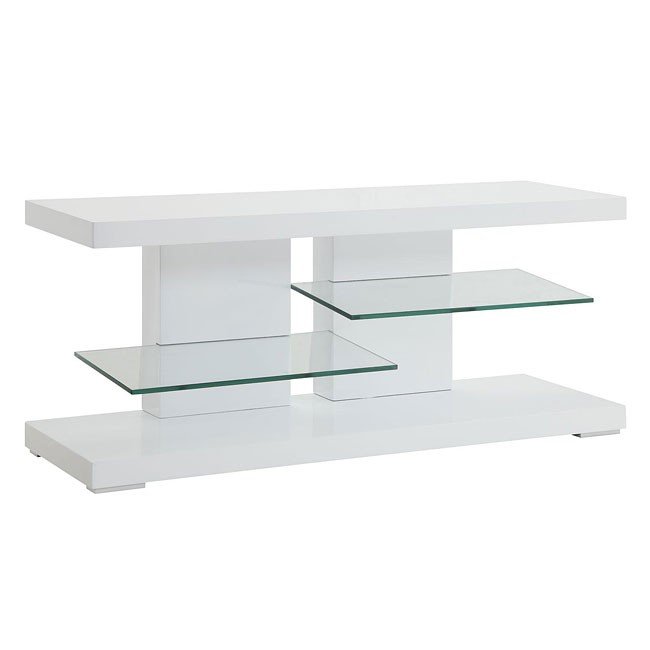 High Gloss White TV Stand W/ Glass Shelves Coaster Furniture ...