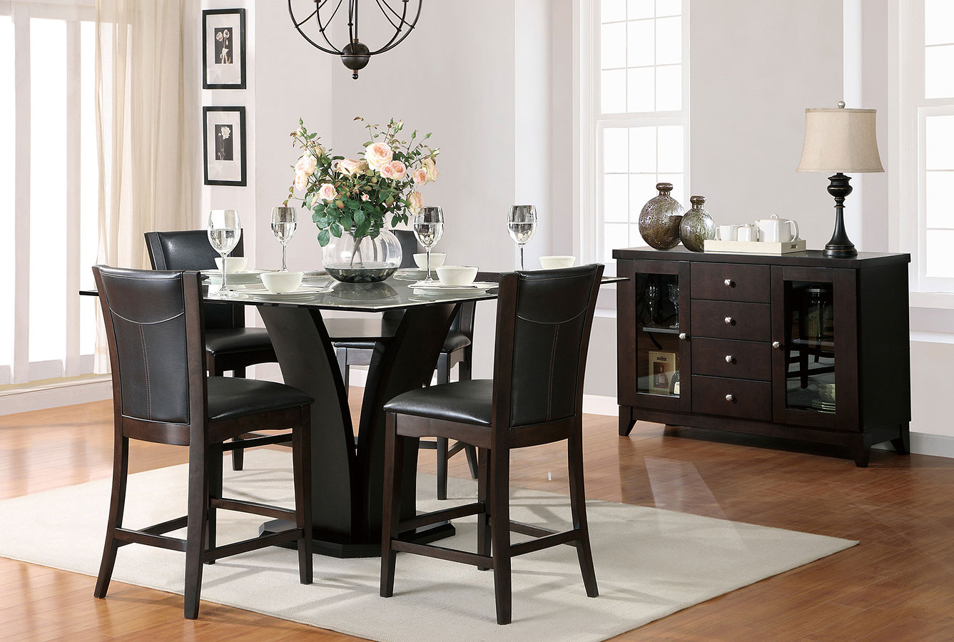 Daisy Square Counter Height Dining Set W/ Dark Brown Chairs Homelegance ...