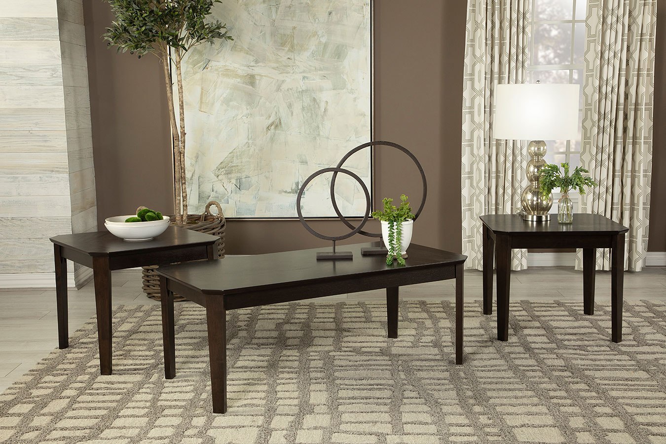 Dark Brown 3 Piece Occasional Table Set