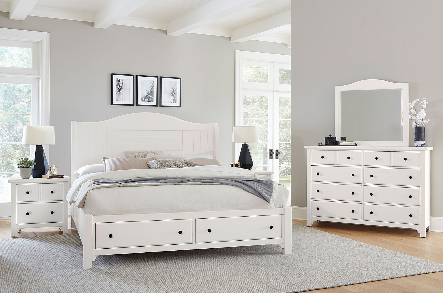 Cool Farmhouse Sleigh Storage Bedroom Set White