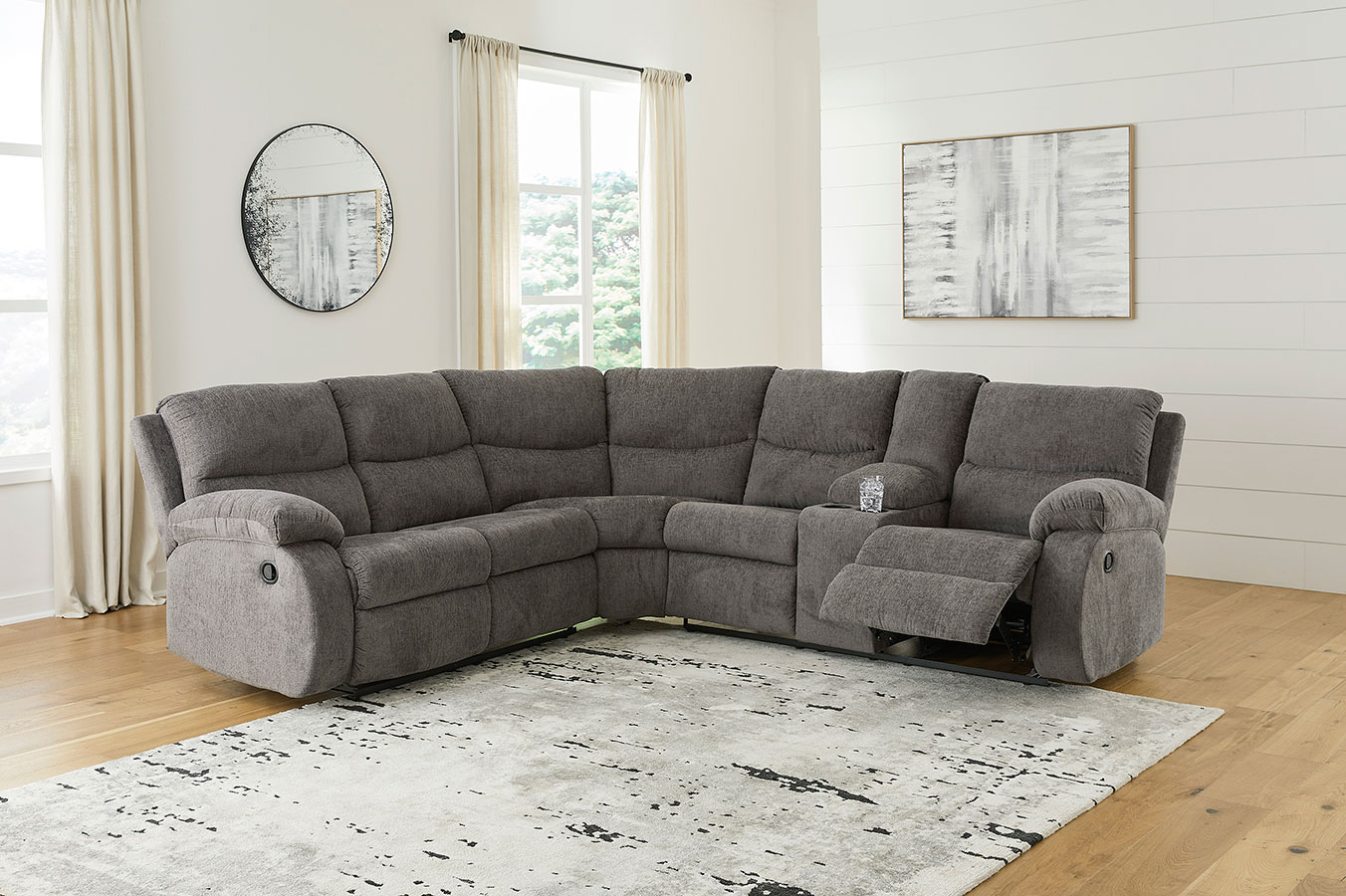 Museum Pewter Reclining Sectional W/ Console Signature Design ...