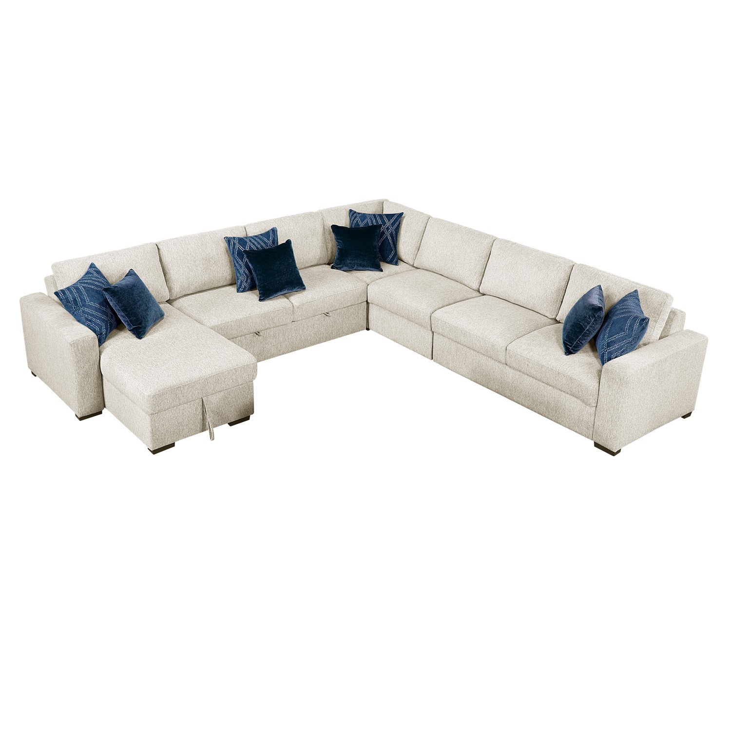 Isla Beige 5-Piece Sectional W/ Reversible Chaise And Pull-Out Bed ...