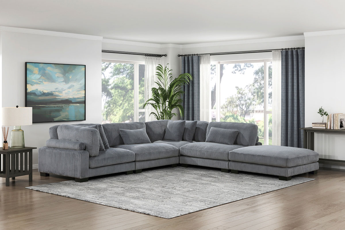 Traverse Gray 5 Piece Modular Sectional with Ottoman