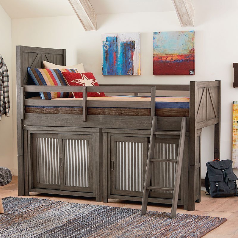 Bunkhouse Mid Loft Bed W Two Sliding Door Chests Legacy Classic Kids Furniture Cart