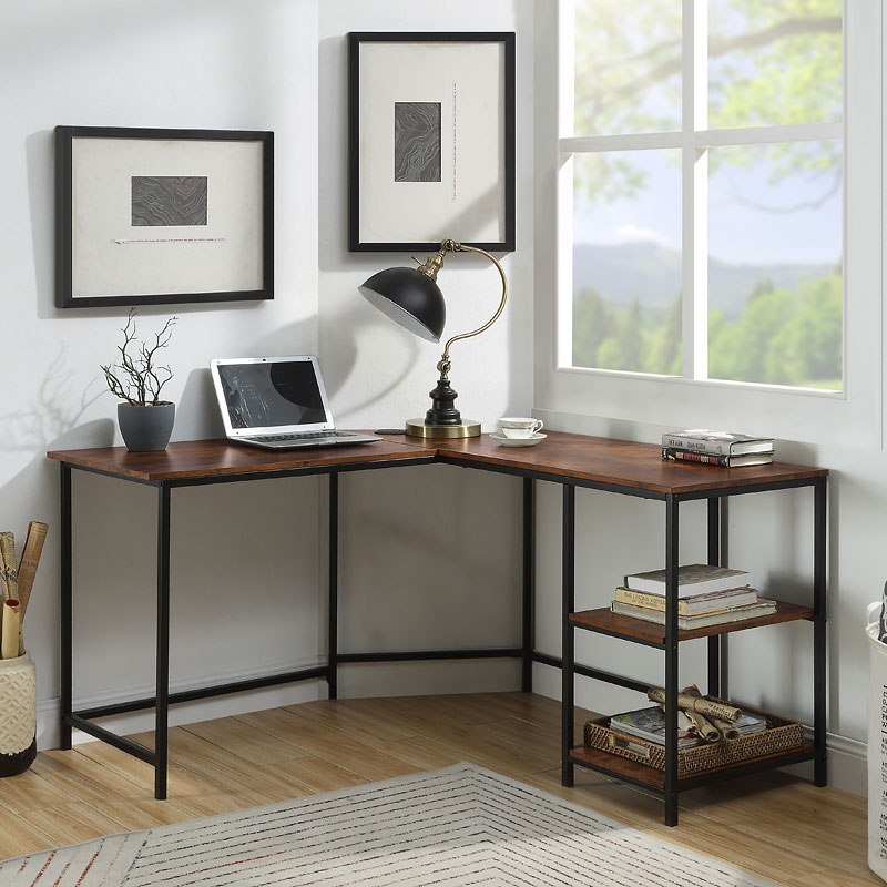 Taurus L Shaped Writing Desk Rustic Oak Black Acme Furniture Furniture Cart