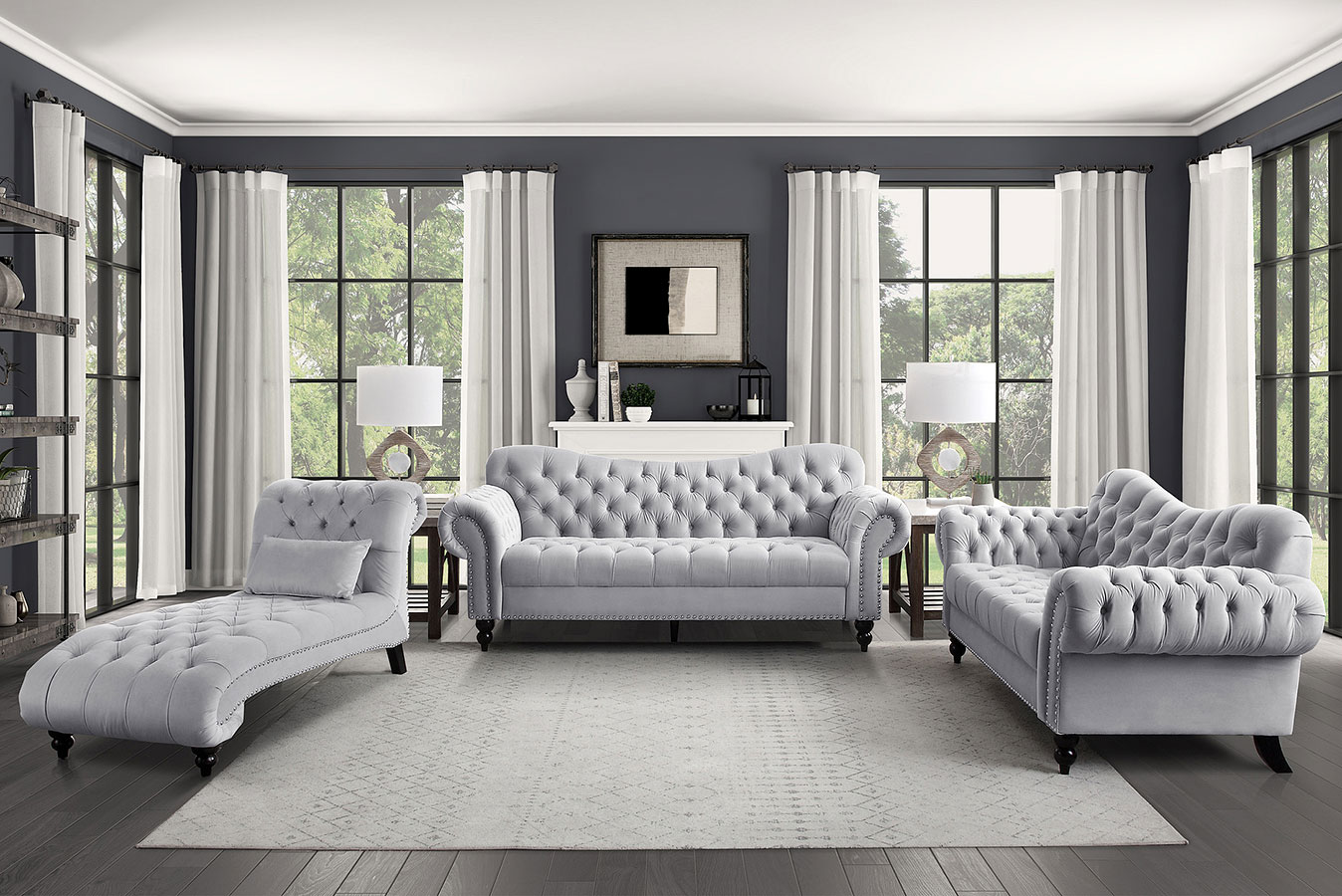 Rosalie Living Room Set Light Gray