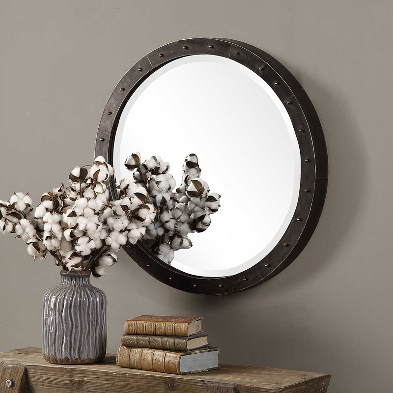 Beldon Round Industrial Mirror Uttermost | Furniture Cart