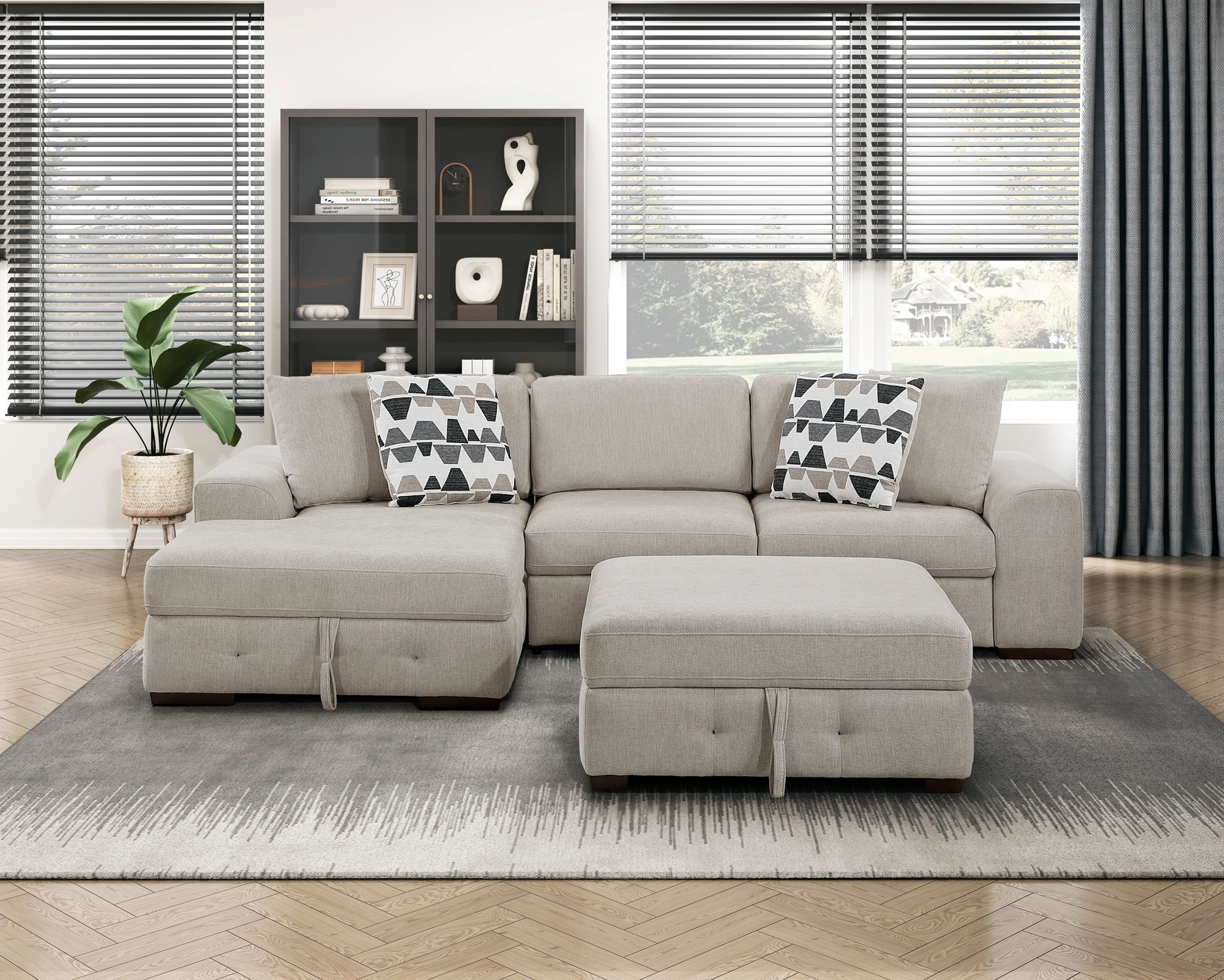 Raife Taupe 3-Piece Sectional W/ Left Chaise And Ottoman Homelegance ...