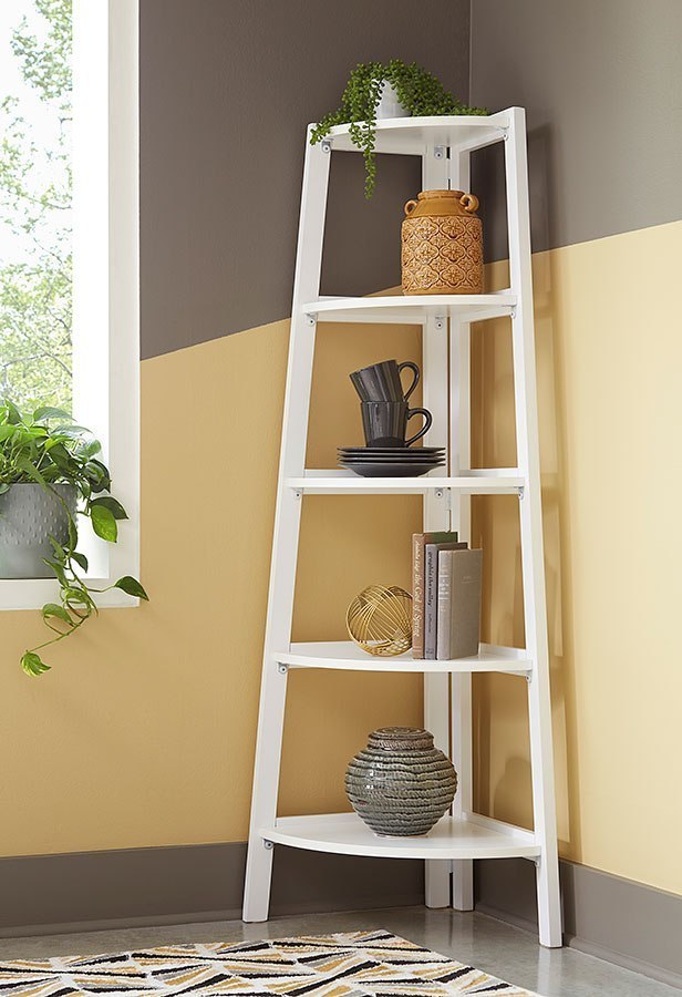White ladder shelf corner store
