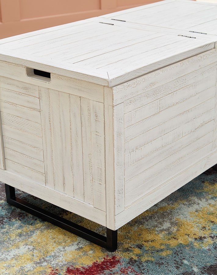 Coltport Storage Trunk (Distressed White) Signature Design | Furniture Cart