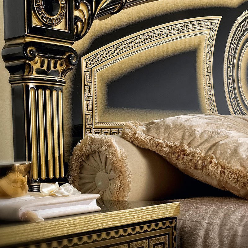 Aida Panel Bed (Black And Gold) ESF Furniture | Furniture Cart