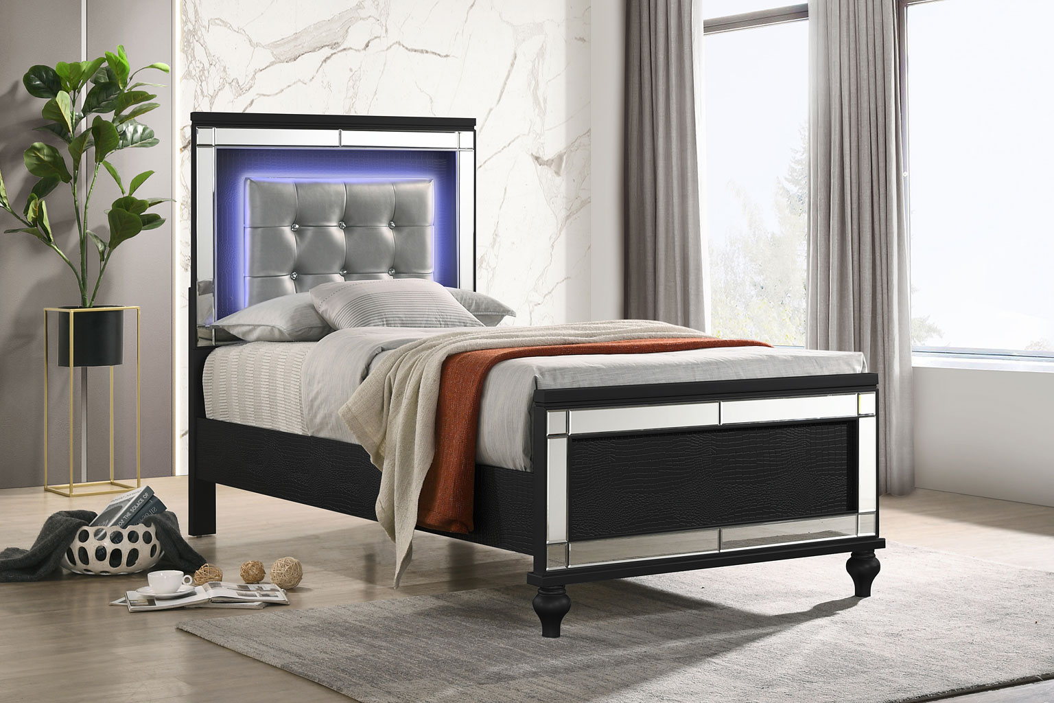 Valentino Youth Panel Bed (Black) New Classic Furniture | Furniture Cart