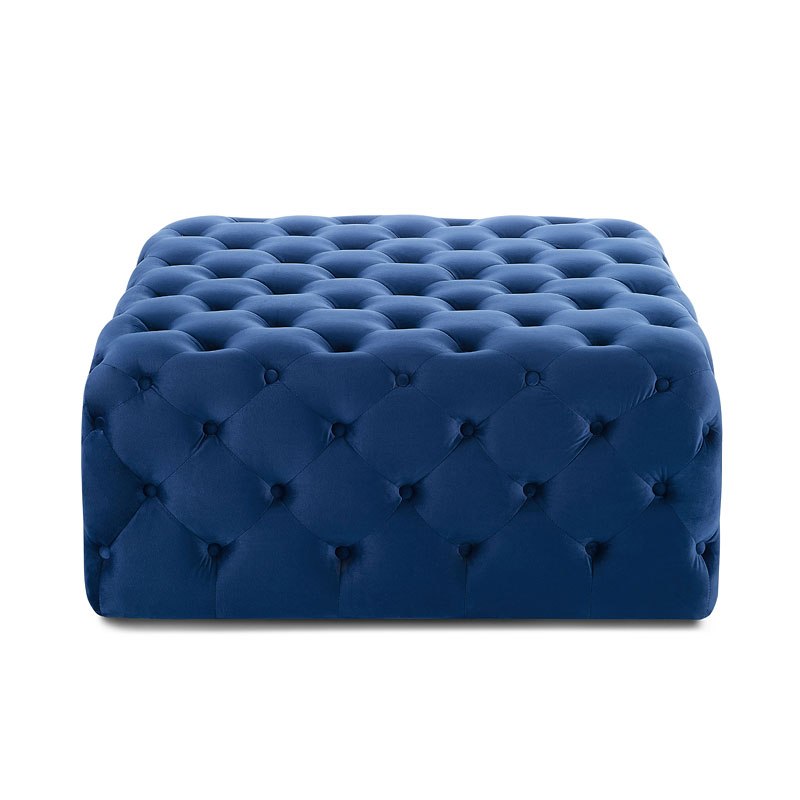 Belham Square Tufted Ottoman (Navy) Steve Silver Furniture | Furniture Cart
