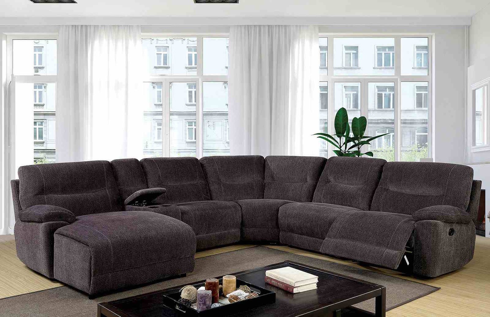 Zuben Reclining Sectional W/ Console Furniture Of America | Furniture Cart
