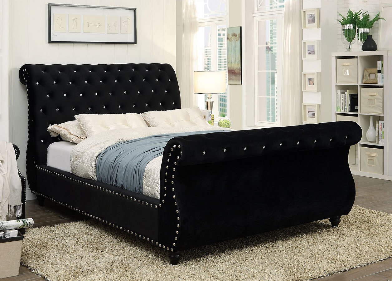 Full size black upholstered bed store