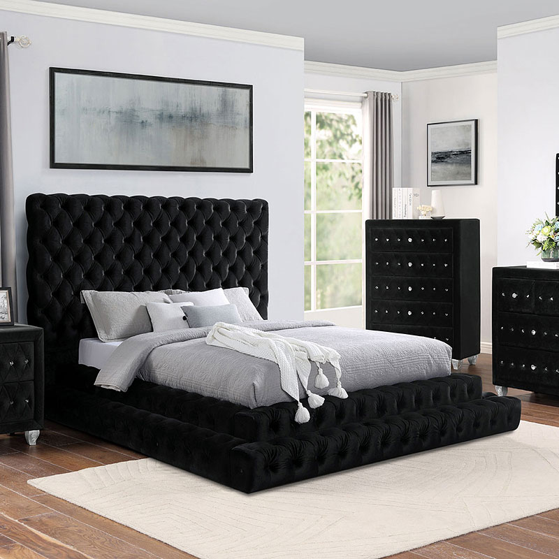 Black upholstered headboard queen store