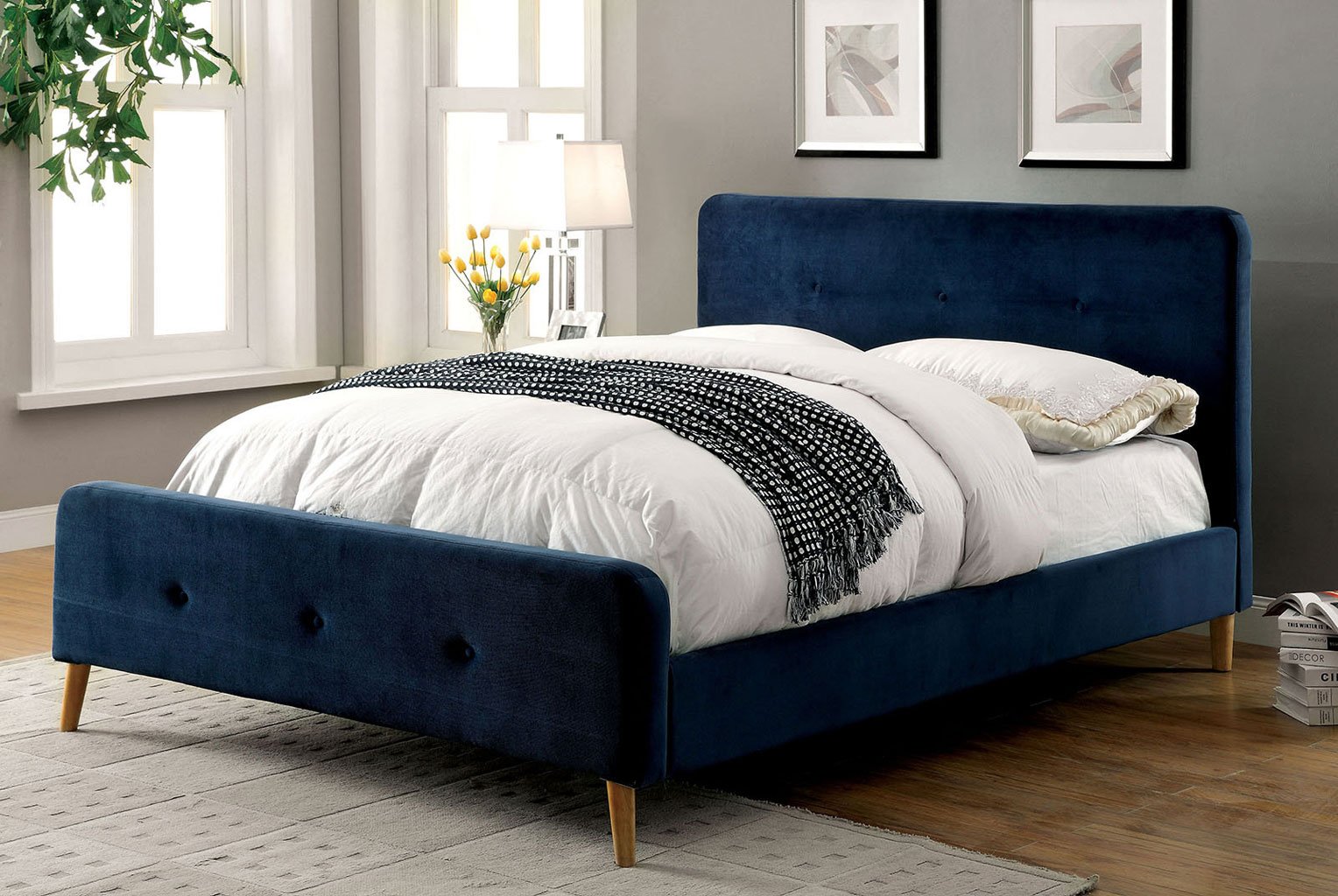 Barney Queen Upholstered Bed Navy