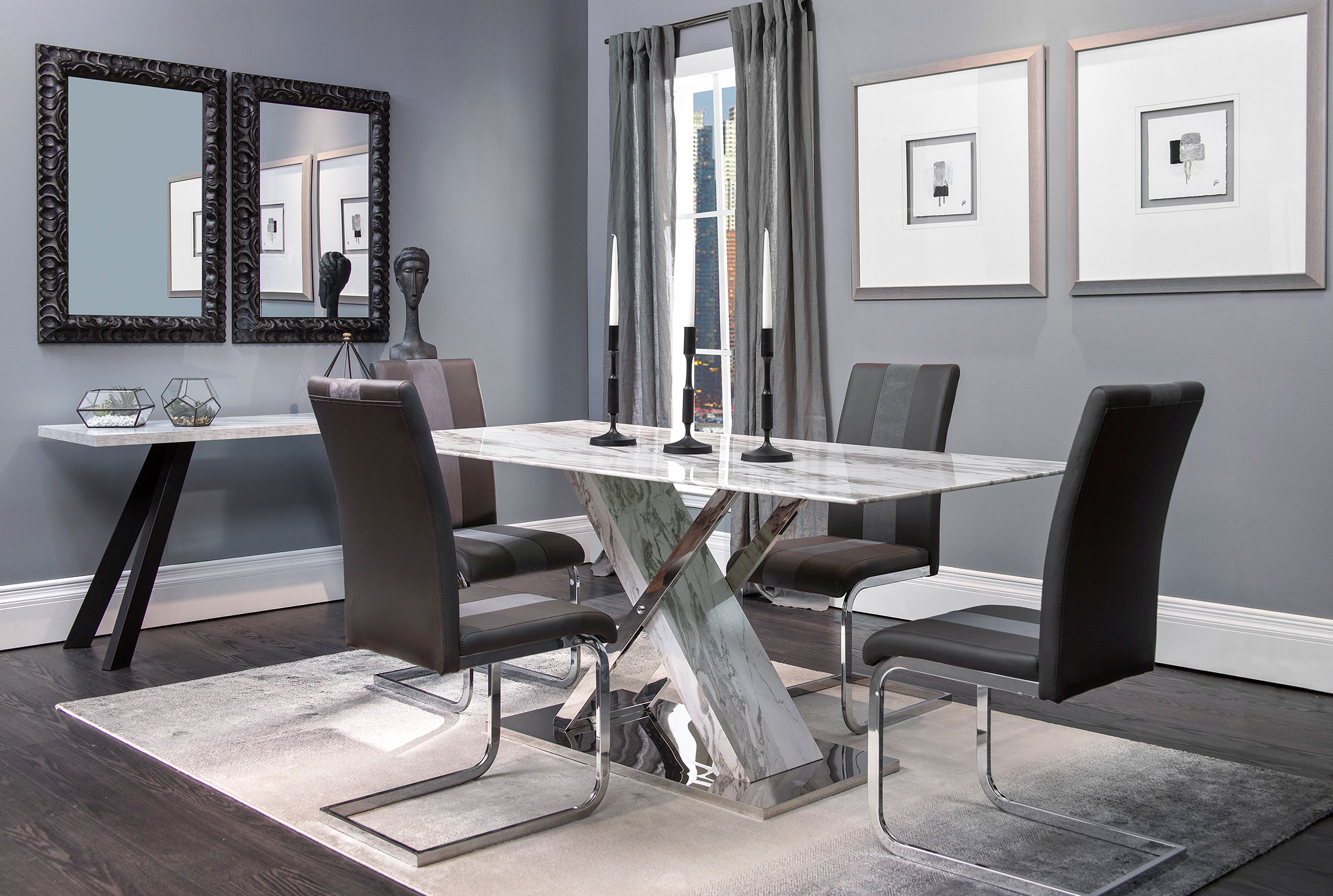 D1274 Dining Room Set W/ D915 Grey Chairs Global Furniture | Furniture Cart