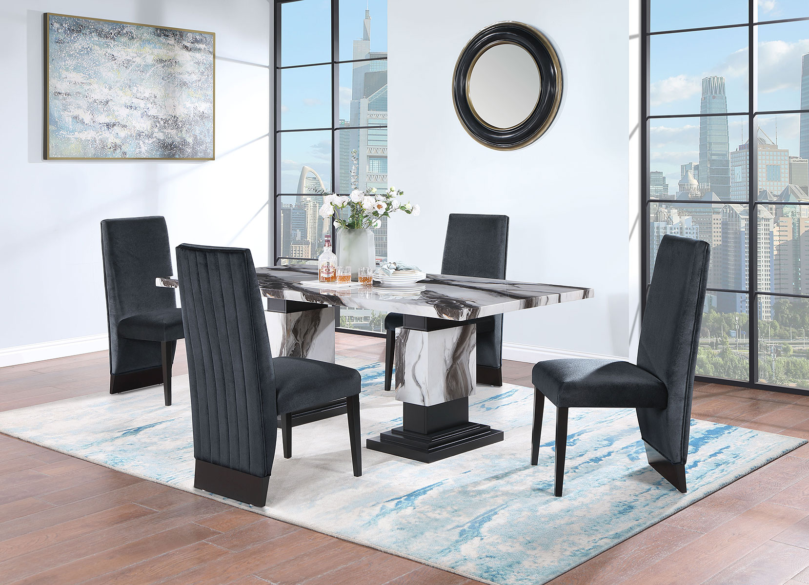 D12 Dining Room Set W/ Black Chairs Global Furniture | Furniture Cart