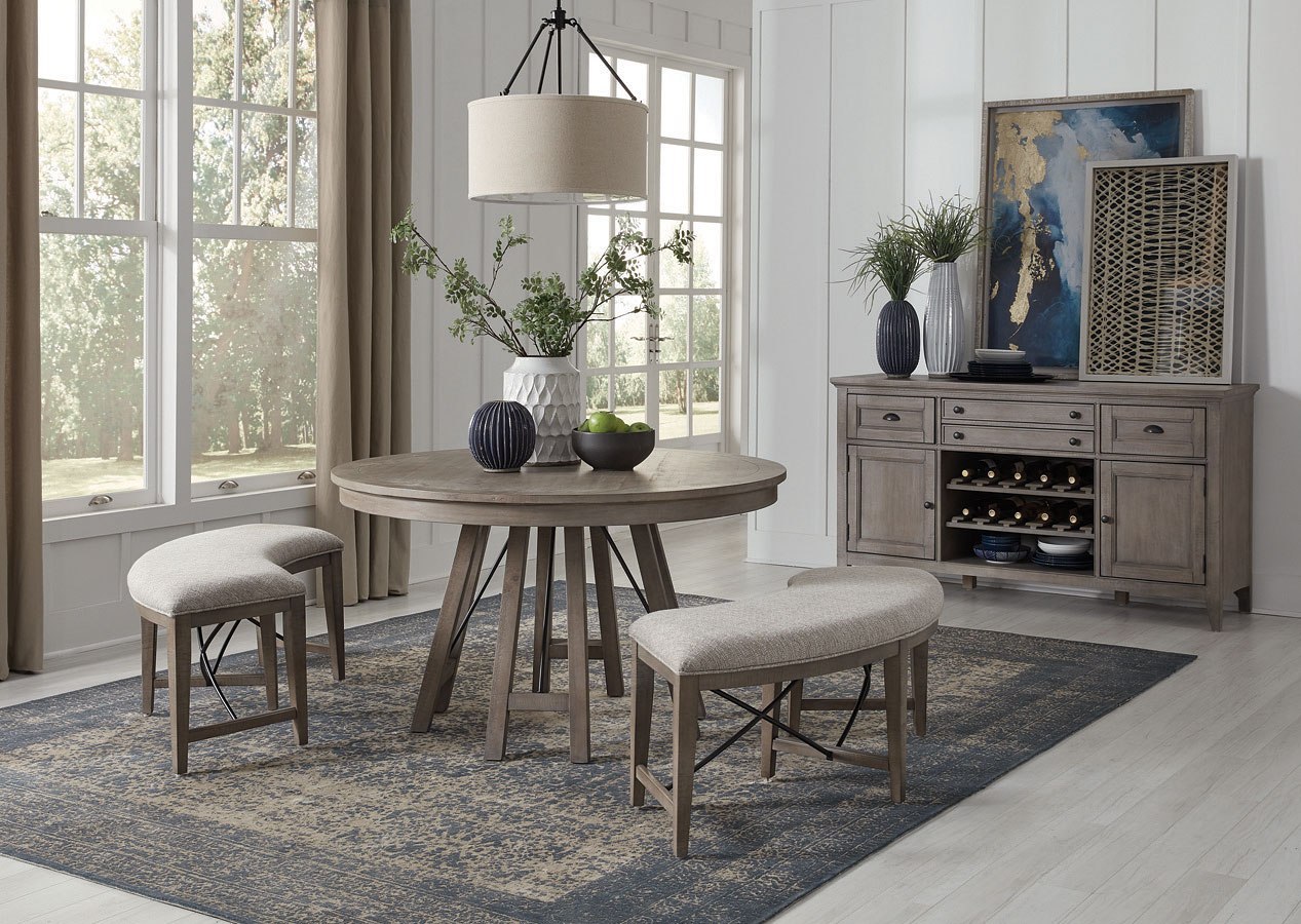 Paxton Place Round Dining Room Set W/ Curved Benches Magnussen ...