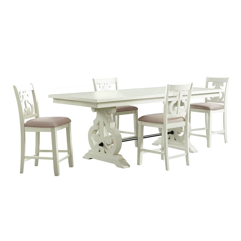 Stone Counter Height Dining Room Set W/ Swirl Back Chairs (White ...