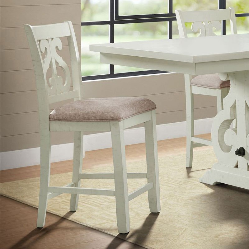 Stone Counter Height Dining Room Set W/ Swirl Back Chairs (White ...