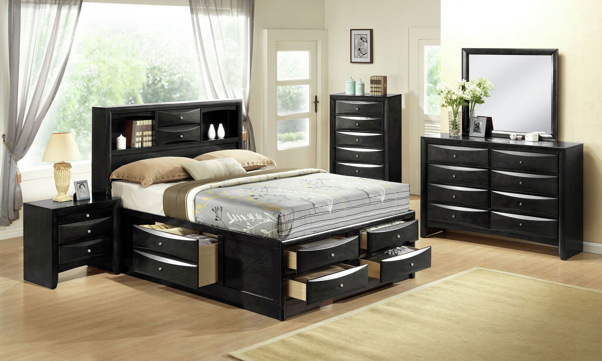 Emily Storage Bedroom Set (Black) Elements Furniture | Furniture Cart