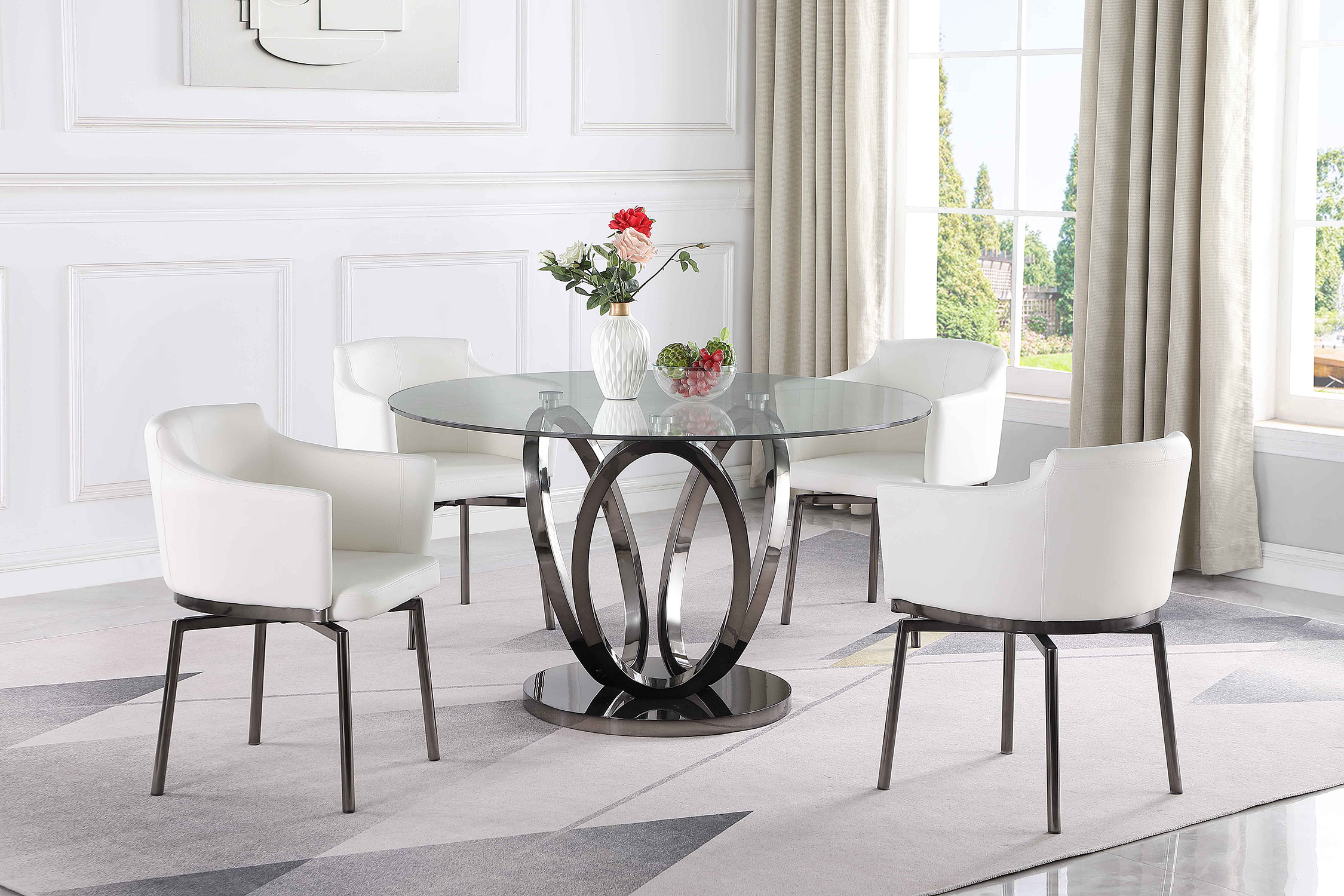 Evelyn Dining Room Set W/ White Swivel Chairs Chintaly Imports ...